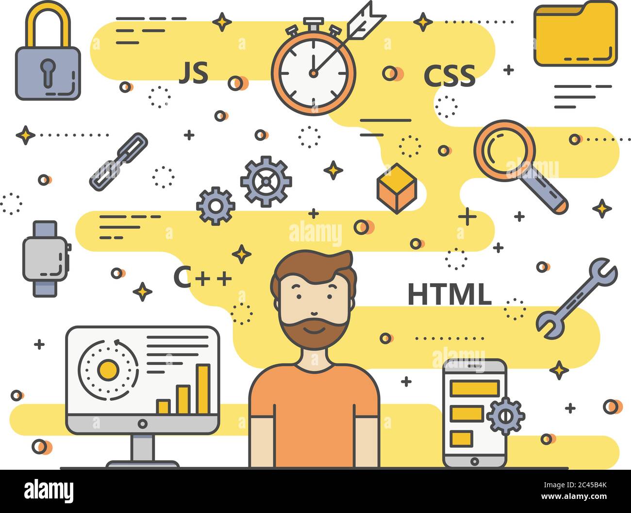Vector thin line flat design web development, programming concept ...