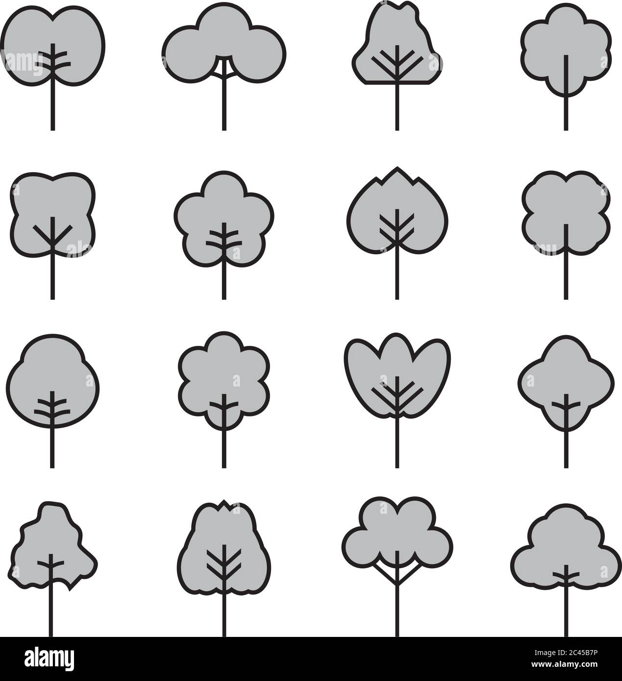 Set of outline Tree icon. Abstract Tree thin icons. Outline linear ...
