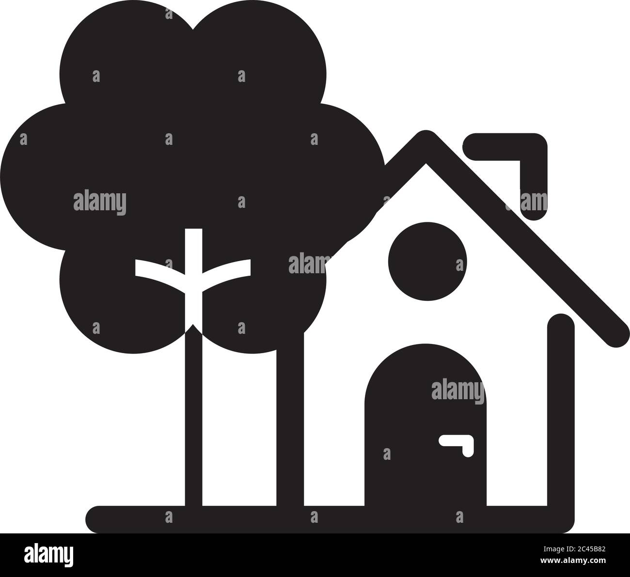 Black house icons. Building line icon with tree. Vector Illustration ...