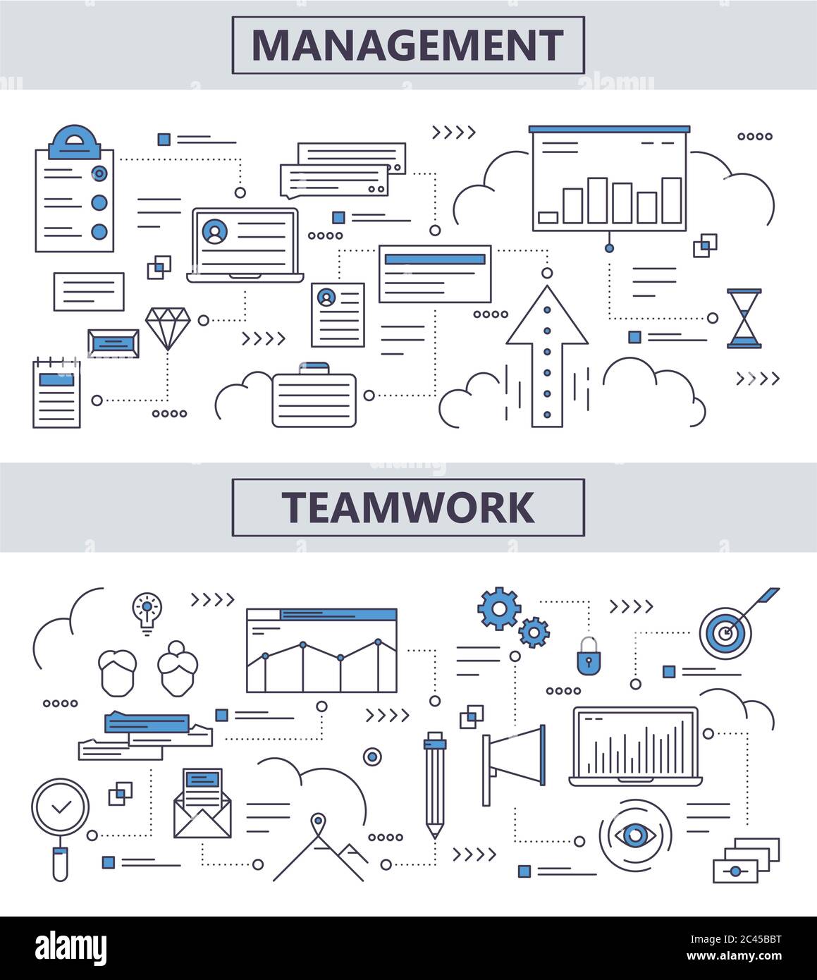 Vector set of modern thin line Management, Teamwork concept banners ...