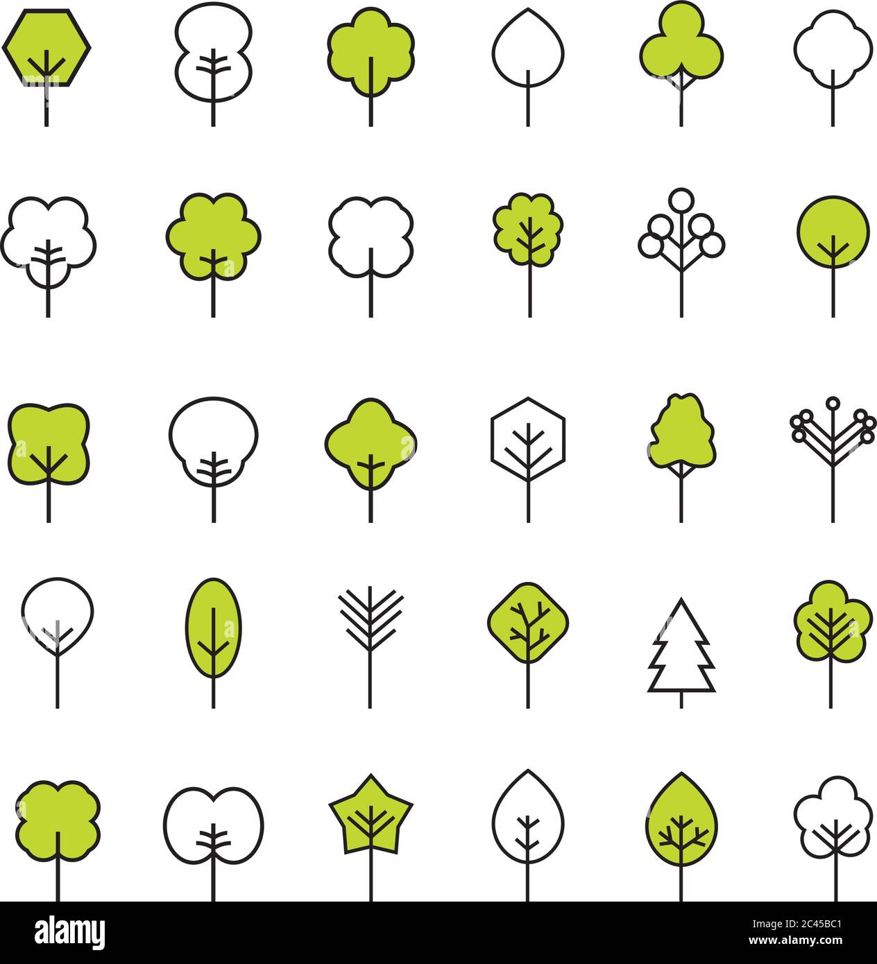 Set of outline Tree icon. Abstract Tree thin icons. Outline linear ...