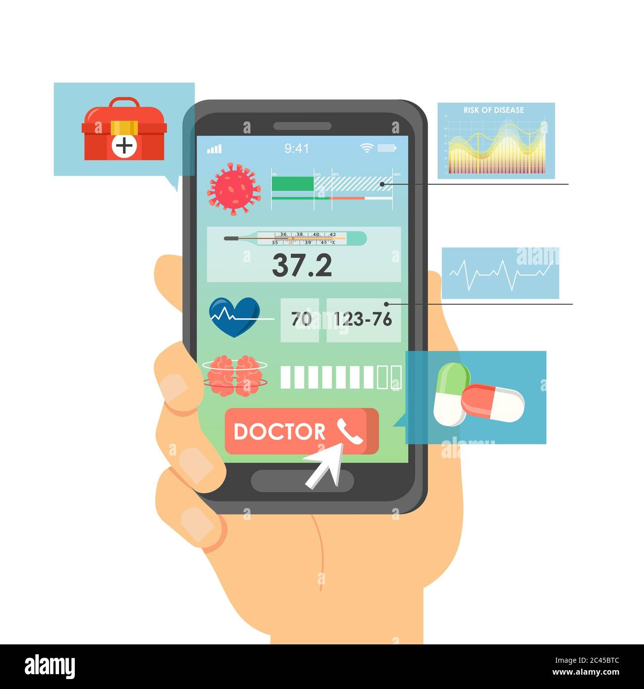 Smartphone medical testing app, vector flat illustration Stock Vector ...