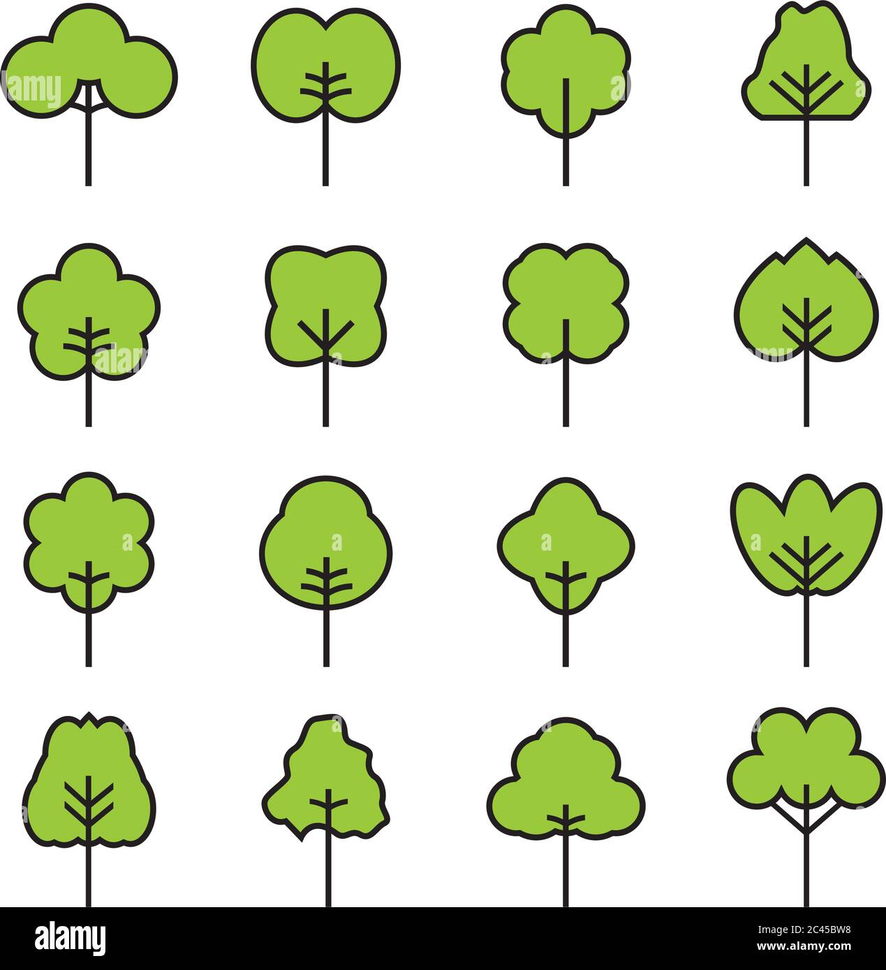 Set of outline Tree icon. Abstract Tree thin icons. Outline linear ...