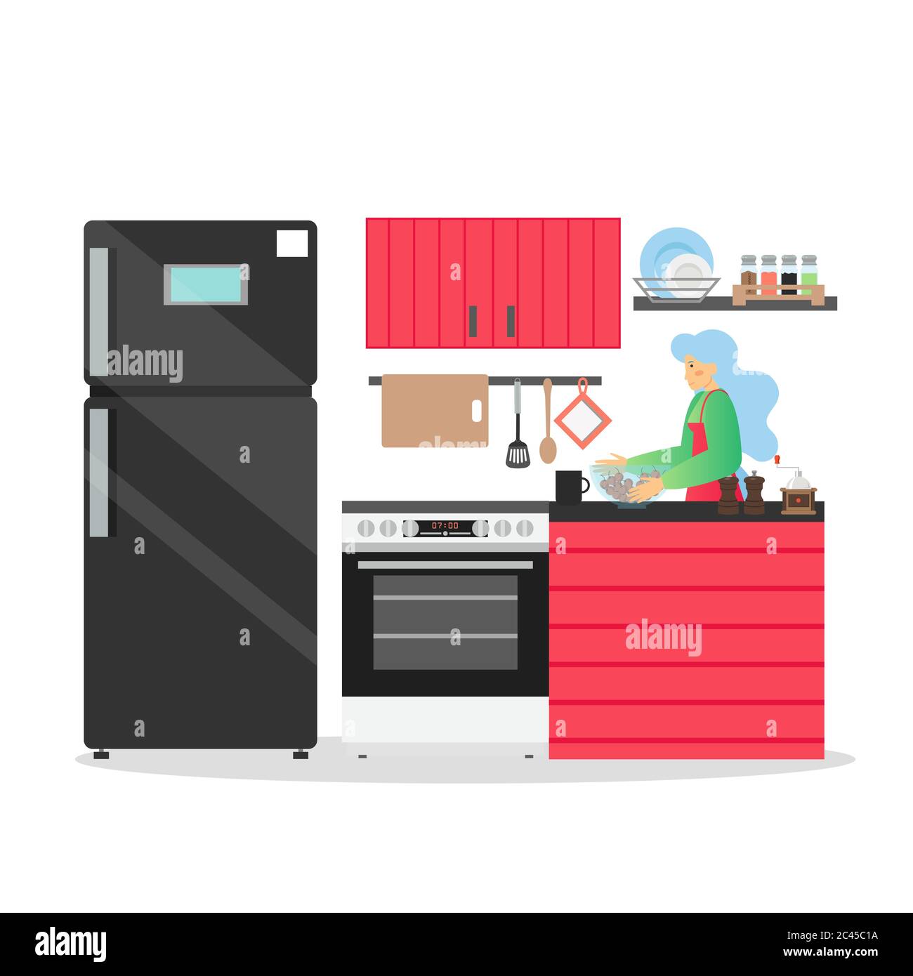 Kitchen interior, vector flat style design illustration Stock Vector ...