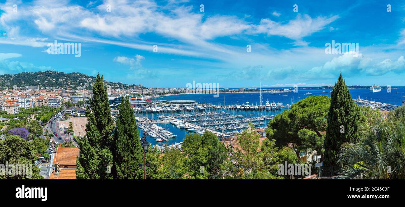 Panoramic view of port in Cannes in a beautiful summer day, France ...
