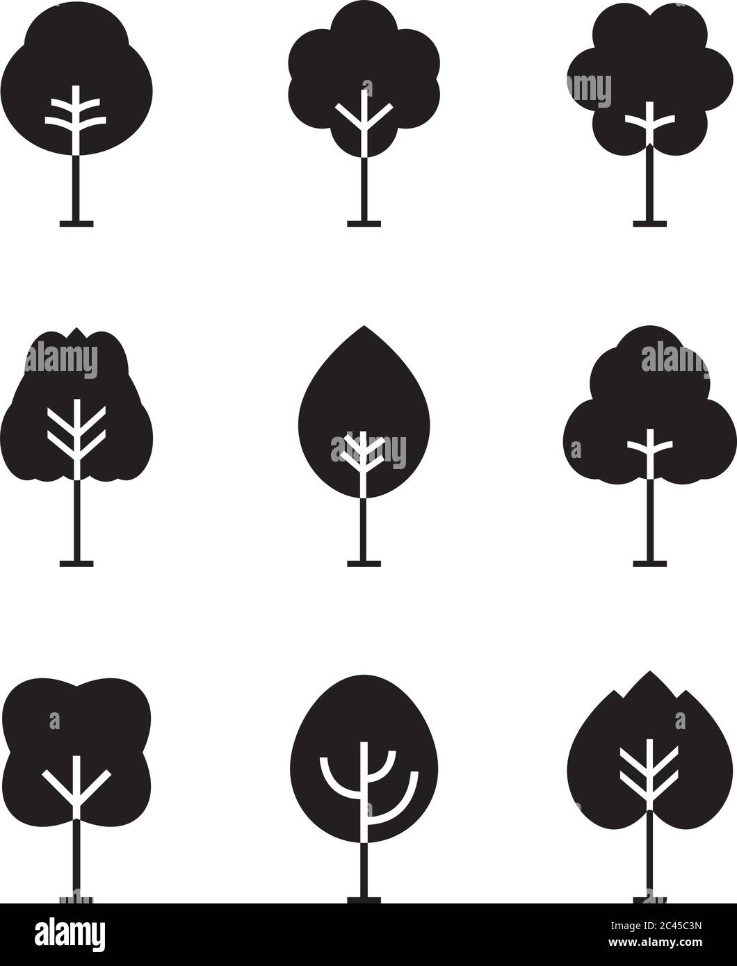 Set of outline Tree icon. Abstract Tree thin icons. Outline linear ...