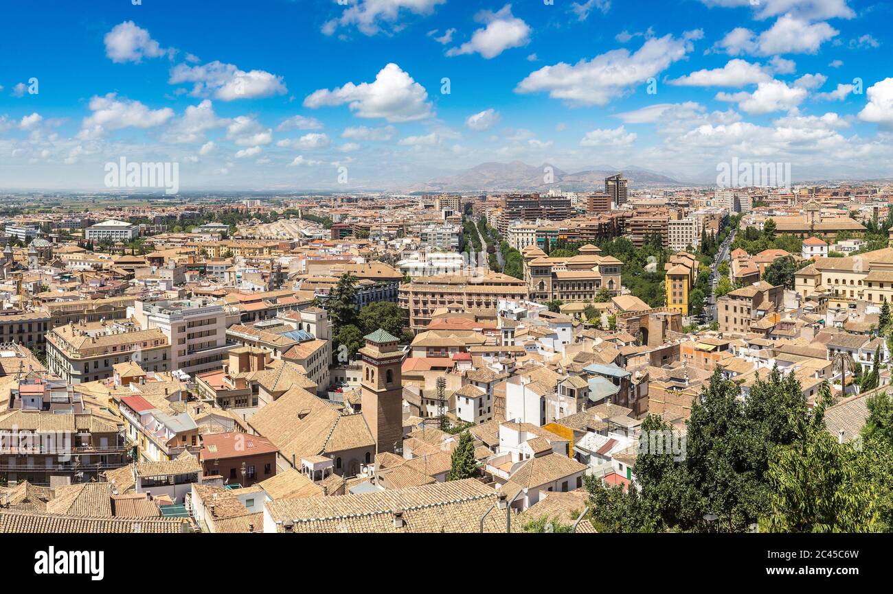 Panoramic aerial view of Granada in a beautiful summer day, Spain Stock ...