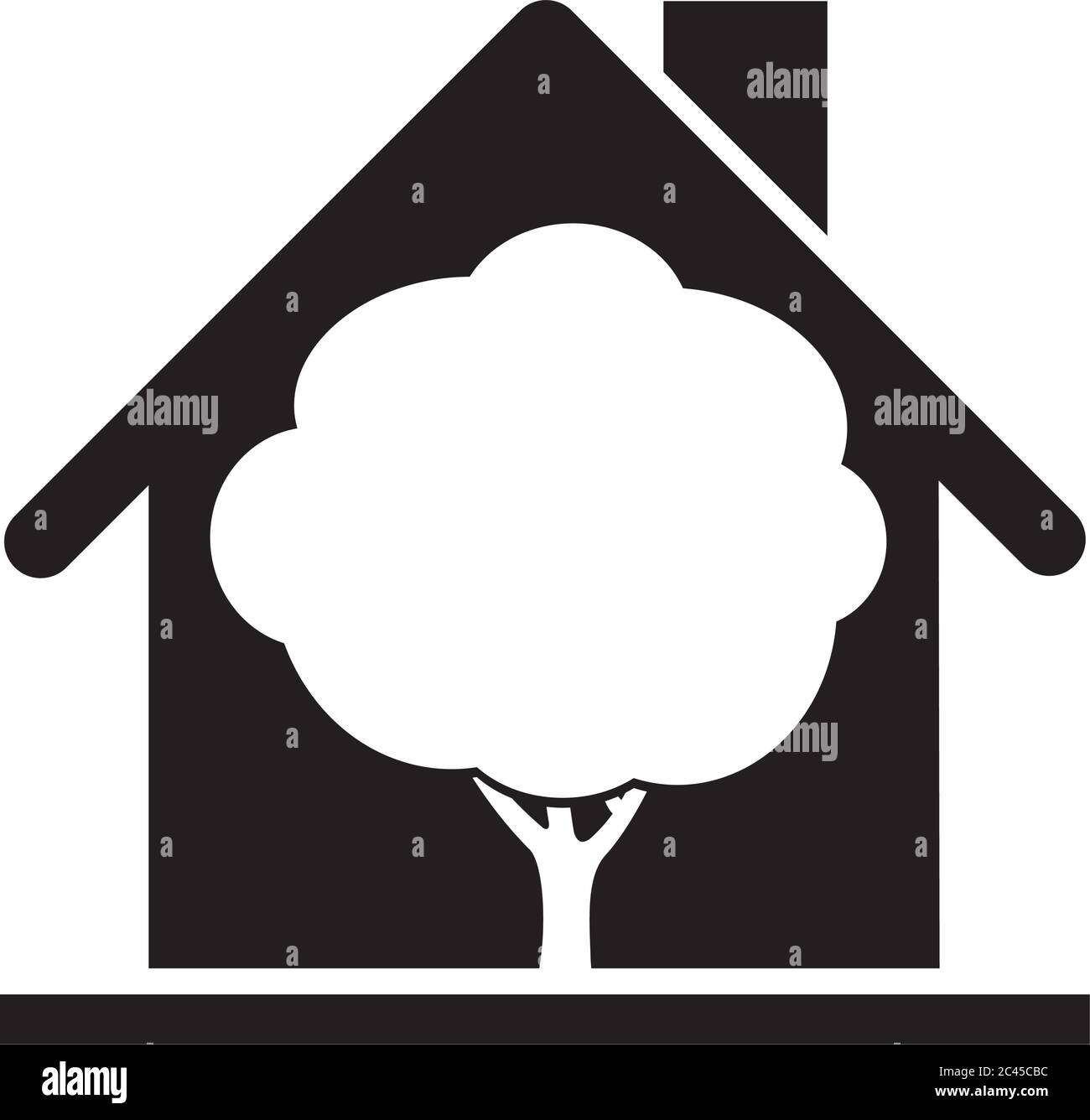 Black house icons. Building line icon with tree. Vector Illustration ...