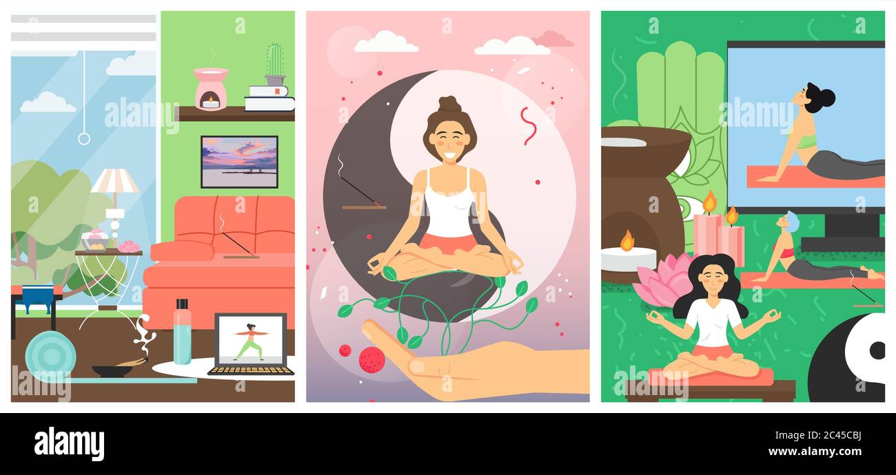Yoga classes for women, vector poster template set Stock Vector Image ...
