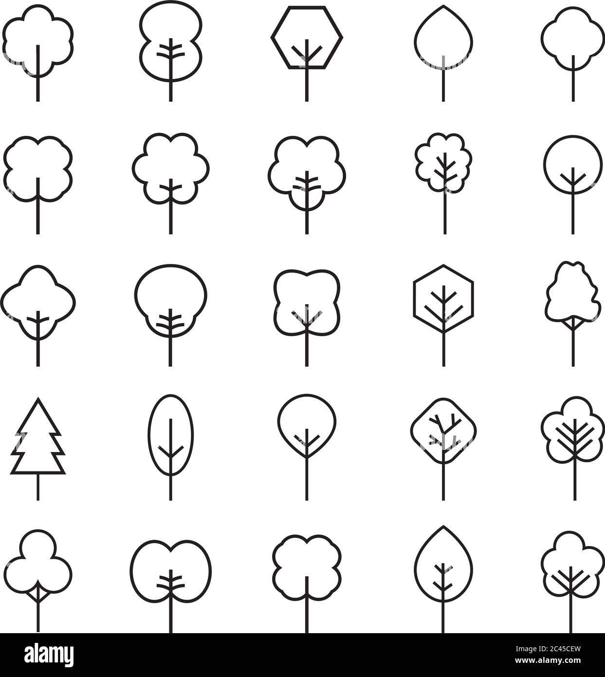 Set of outline Tree icon. Abstract Tree thin icons. Outline linear ...