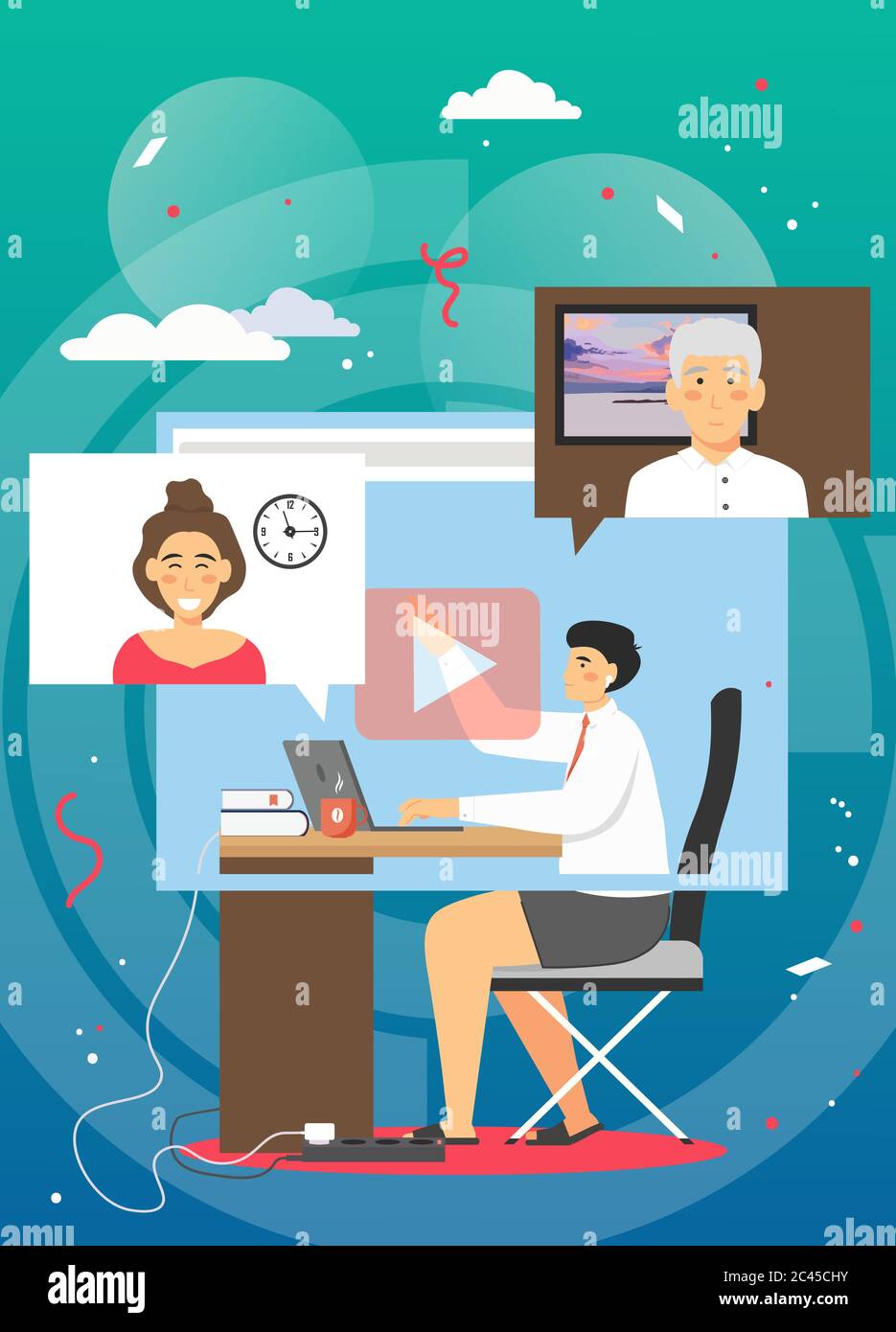 Video conferencing from home, vector flat illustration Stock Vector ...