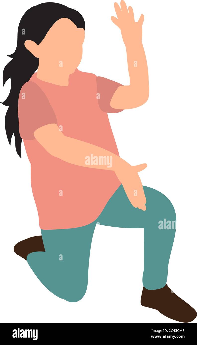 child girl dancing, without a face, in a flat style, on a white ...