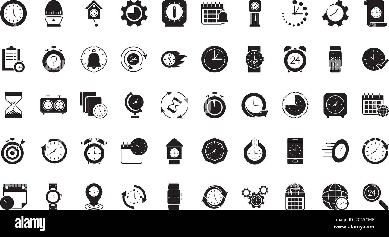 time and clocks icon set over white background, silhouette style ...