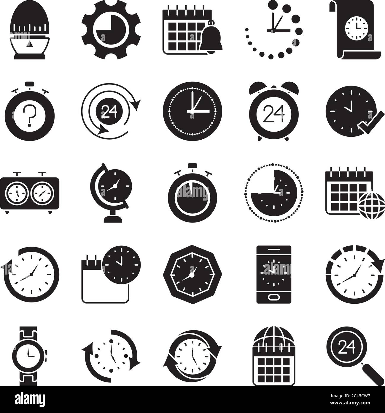wrist watch and time icon set over white background, silhouette style ...