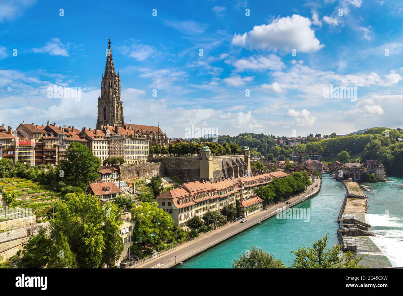 Panoramic view of Bern and Berner Munster cathedral in Switzerland ...