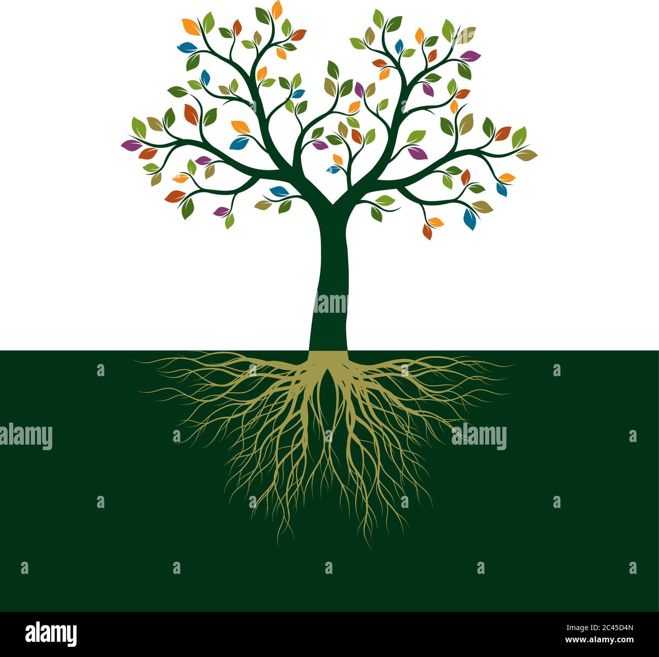 Color Tree of Life with Roots. Vector Illustration. Isolated object ...