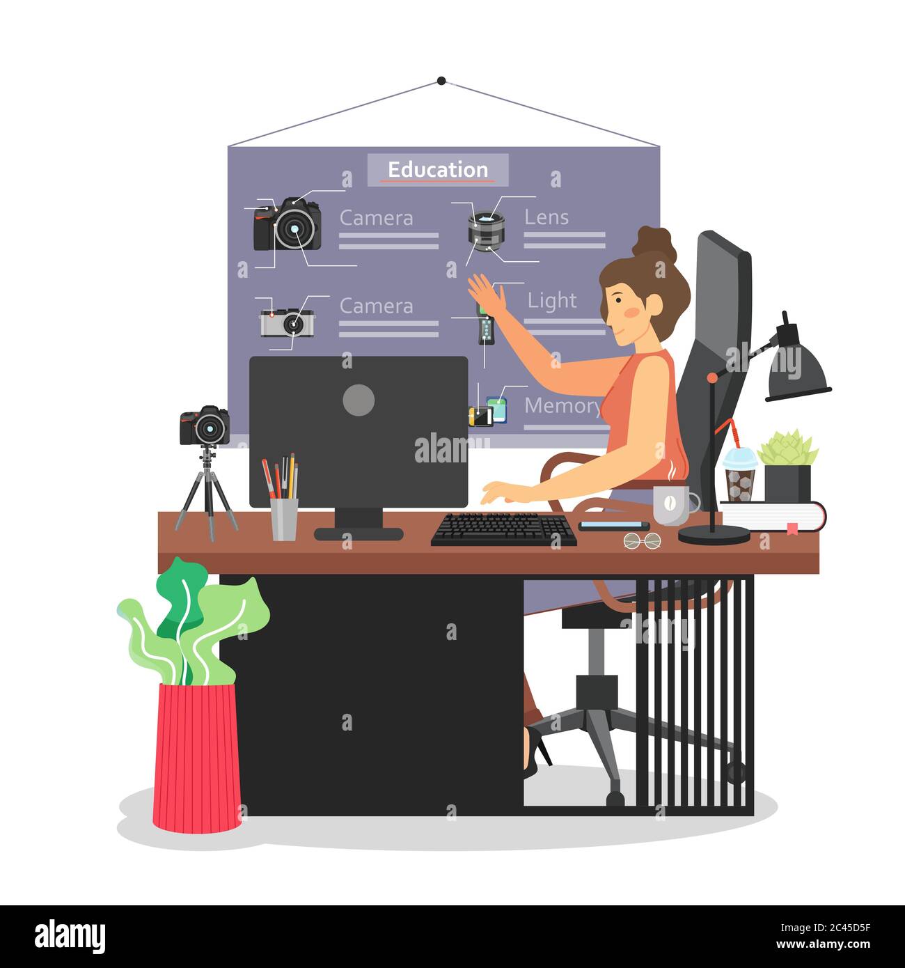 Remote teaching from home, vector flat illustration Stock Vector Image ...