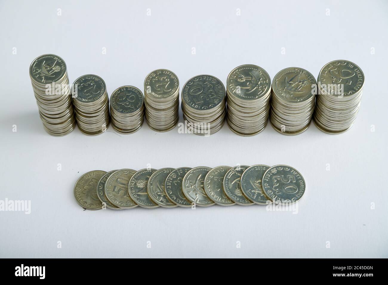 Qatar Currency Note and Coins , 500.100.50.10.5.1 Stock Photo - Alamy