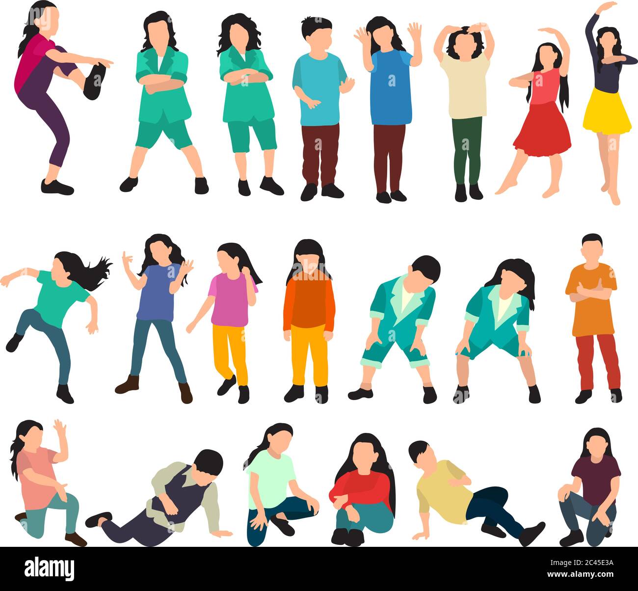 children dancing, without a face, in a flat style, on a white ...