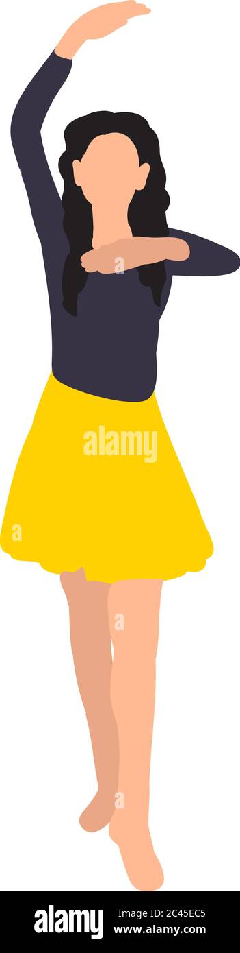 child girl dancing, without a face, in a flat style, on a white ...