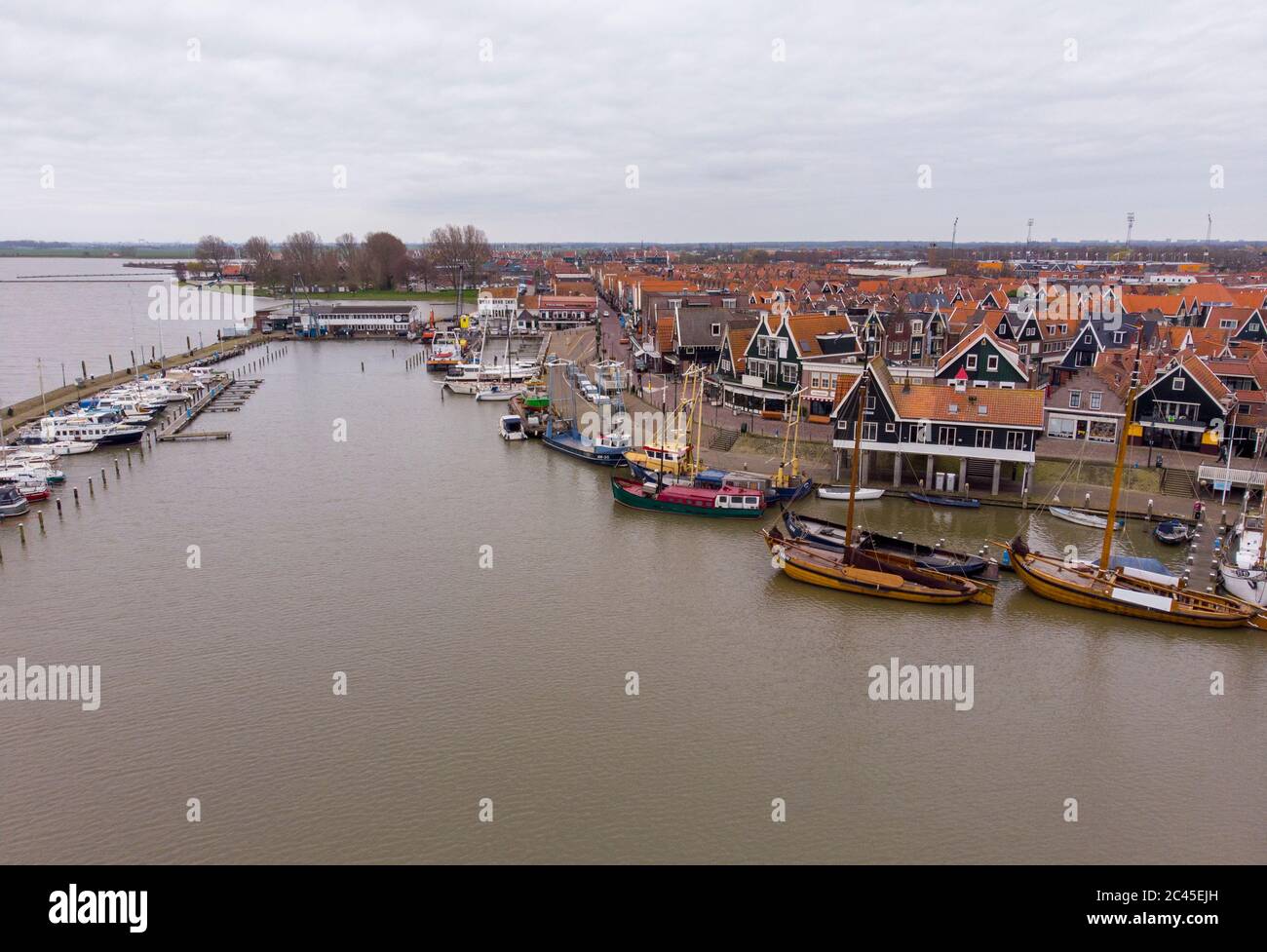 Aerial Shot of the harbor in Volendam town in Holland Stock Photo - Alamy