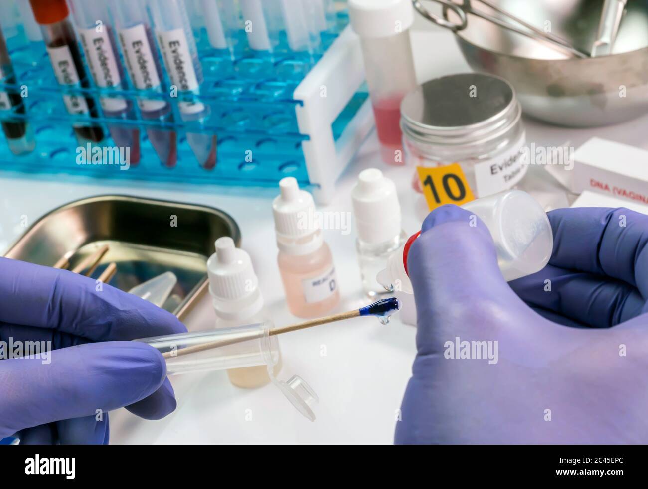 Hematological analysis with forensic test kit in a murder in a crime ...