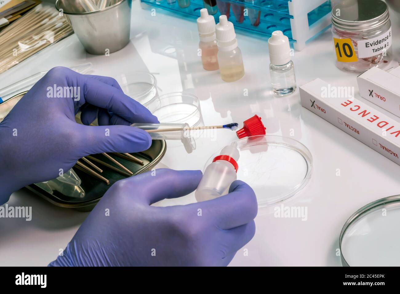 Hematological analysis with forensic test kit in a murder in a crime ...