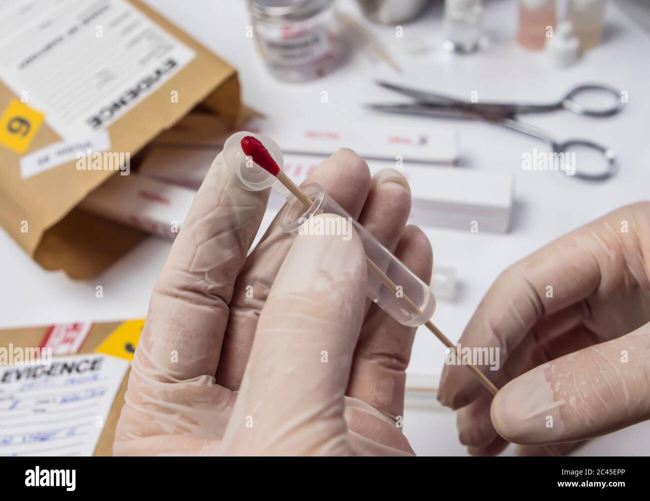 Hematological analysis with forensic test kit in a murder in a crime ...