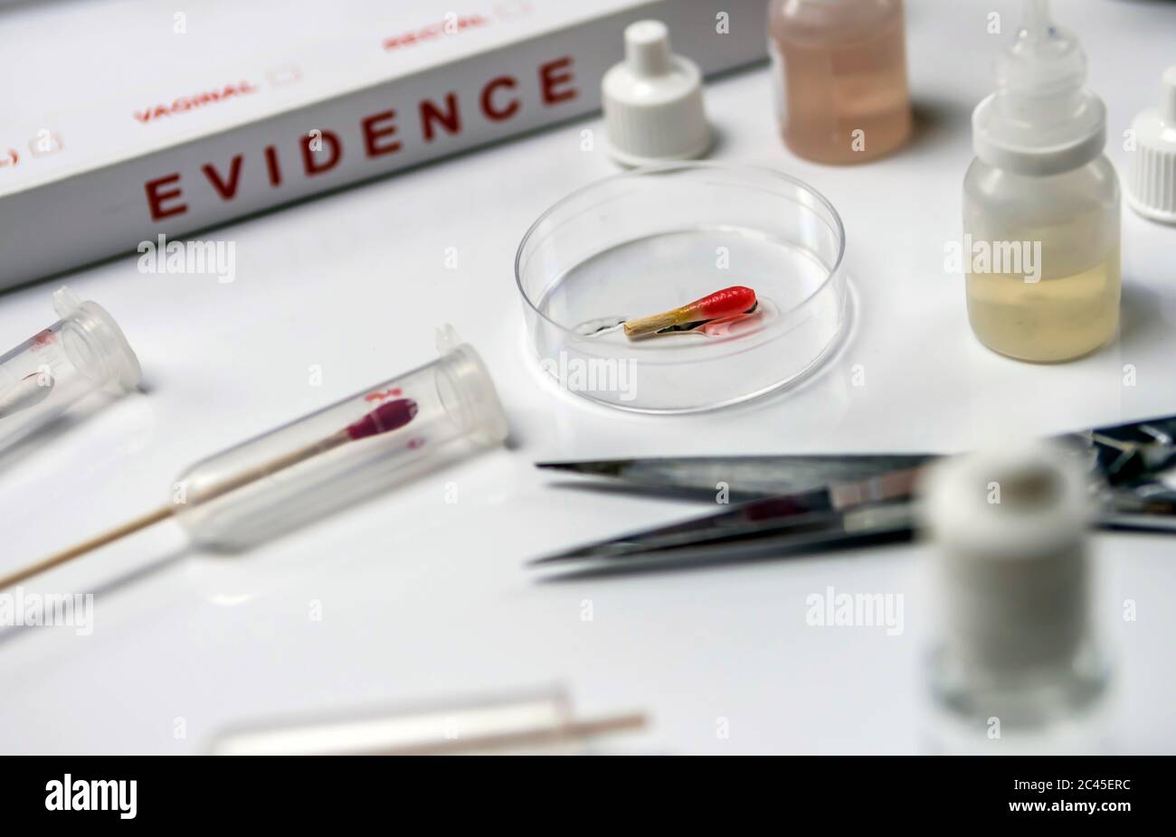 Hematological analysis with forensic test kit in a murder in a crime ...