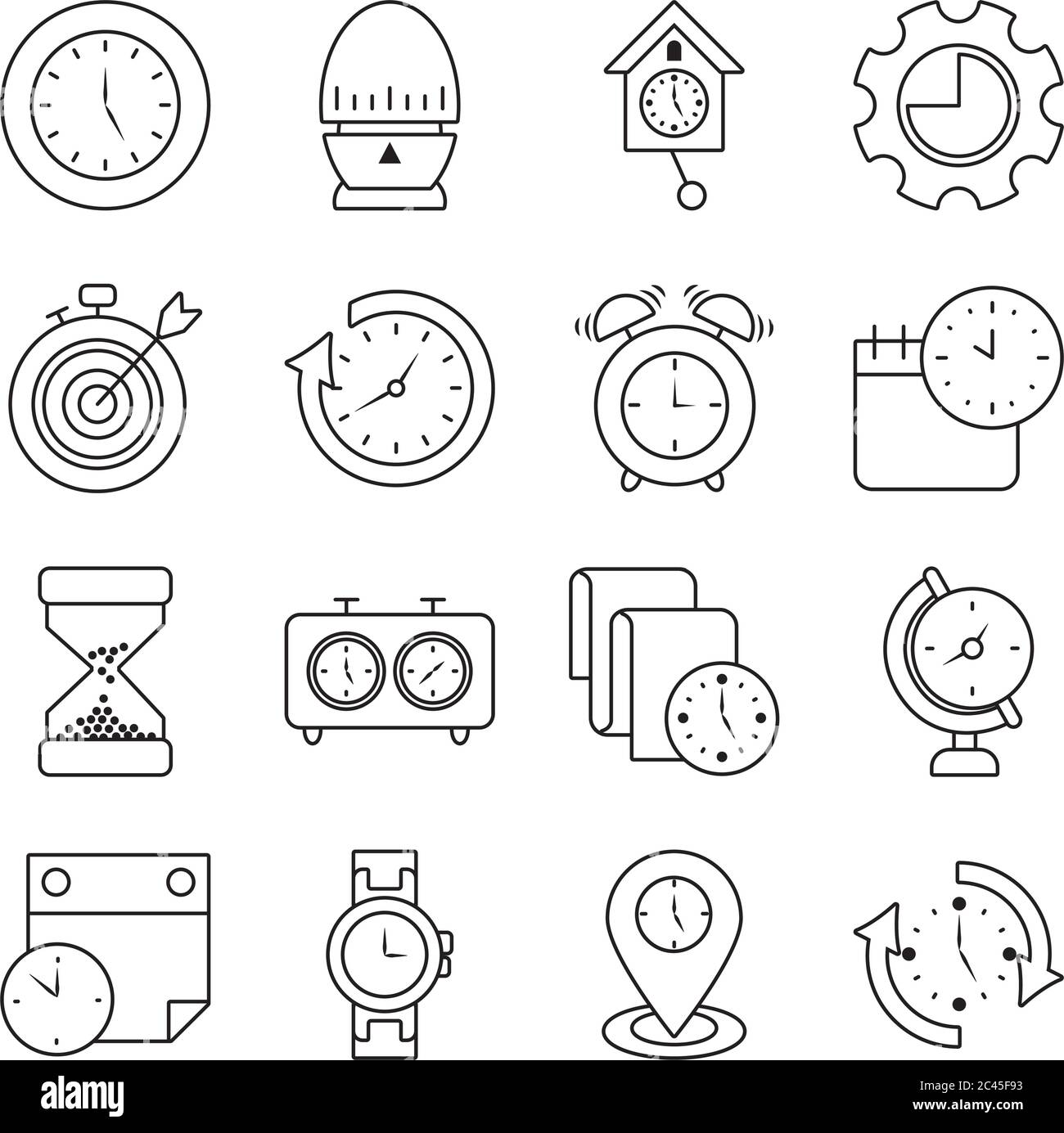 Egg Timer And Time Icon Set Over White Background Line Style Vector Illustration Stock Vector