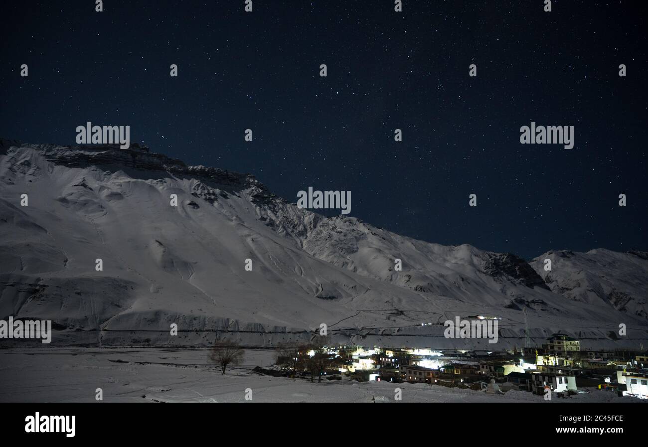 Horizontal shot of Spiti Valley, Kaza in winter night Stock Photo - Alamy