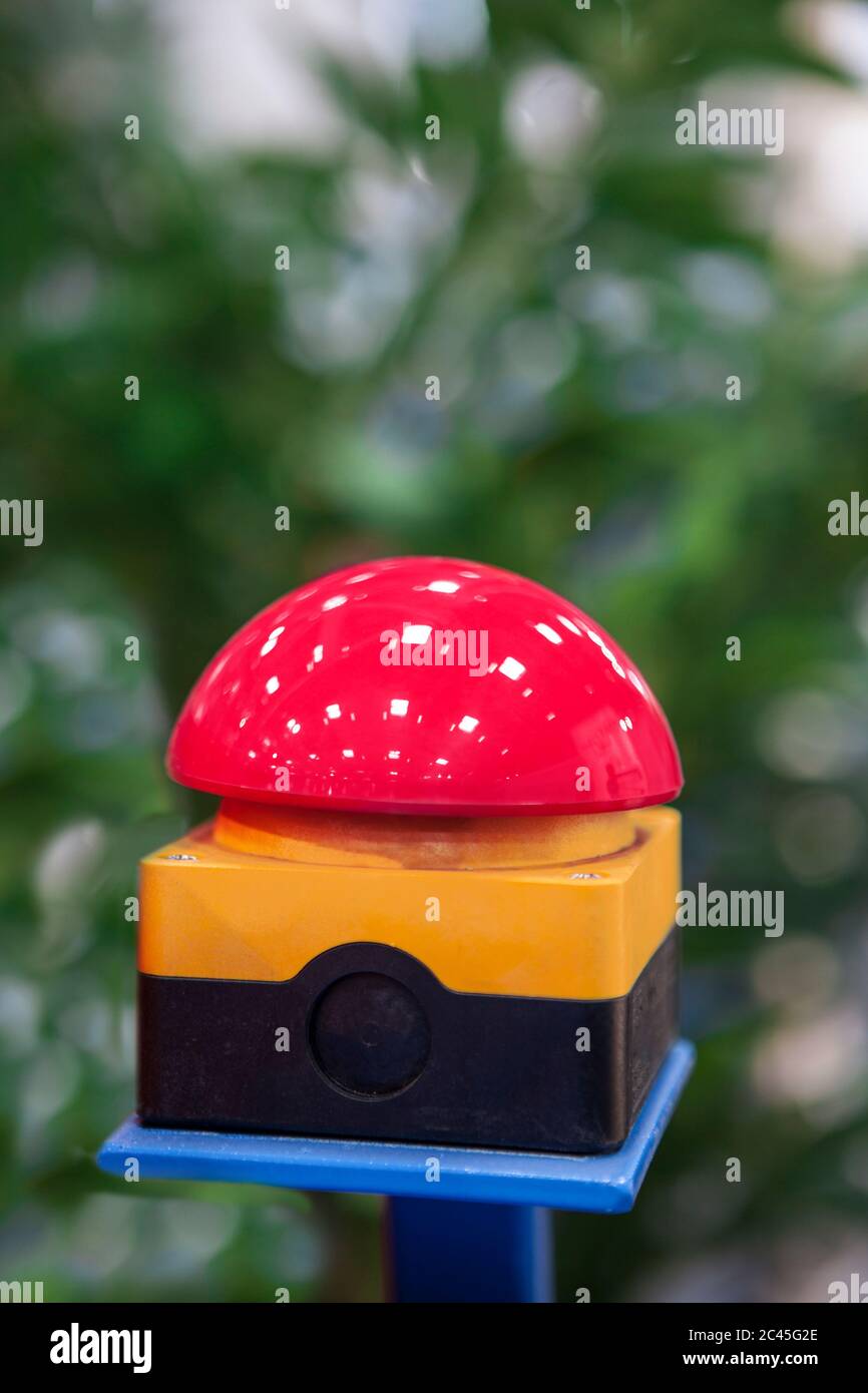Emergency stop switch, close-up Stock Photo - Alamy