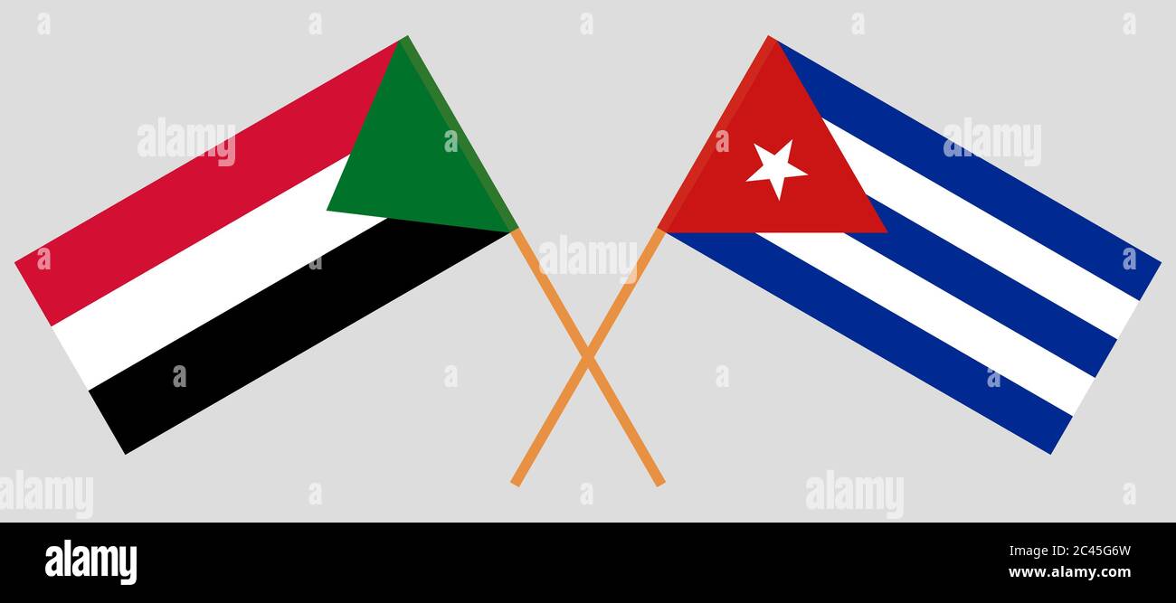 Crossed flags of Sudan and Cuba. Official colors. Correct proportion ...