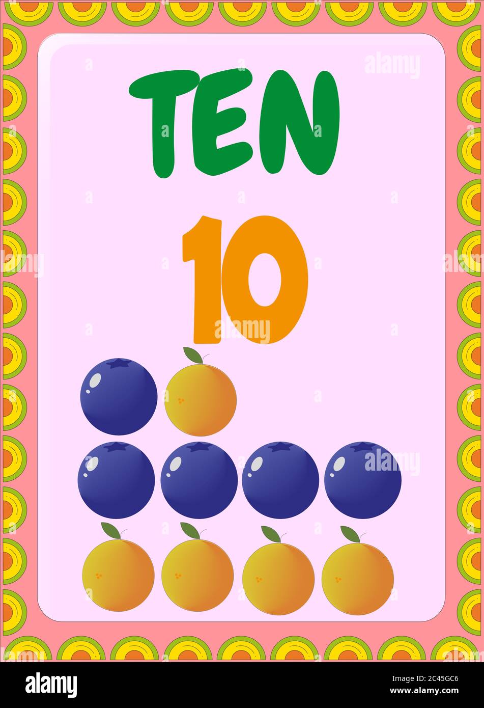 Preschool and toddler math with blueberry and orange fruit design Stock ...