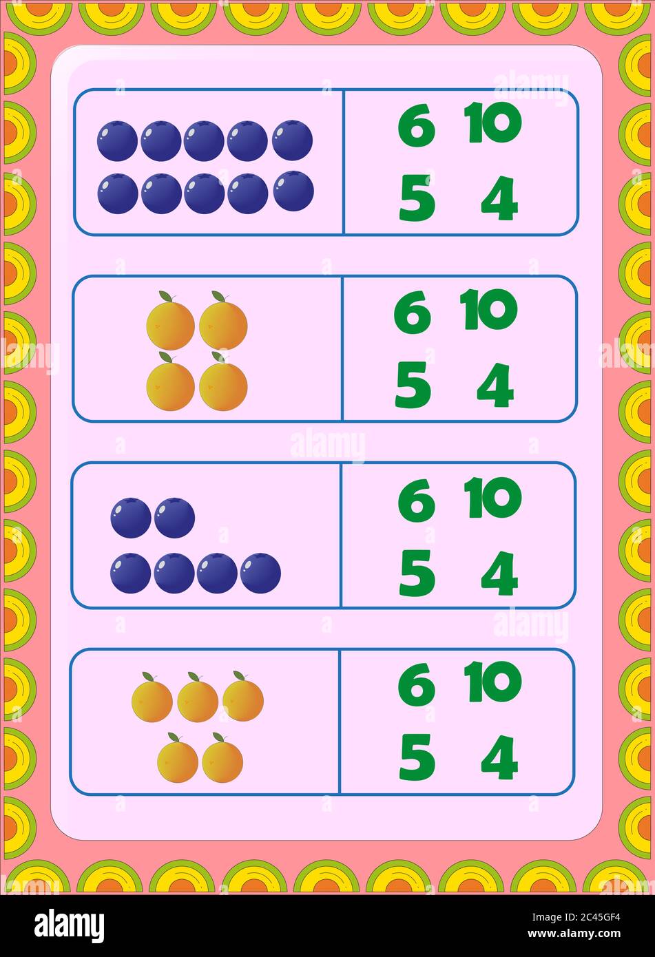 Preschool and toddler math with blueberry and orange fruit design Stock ...