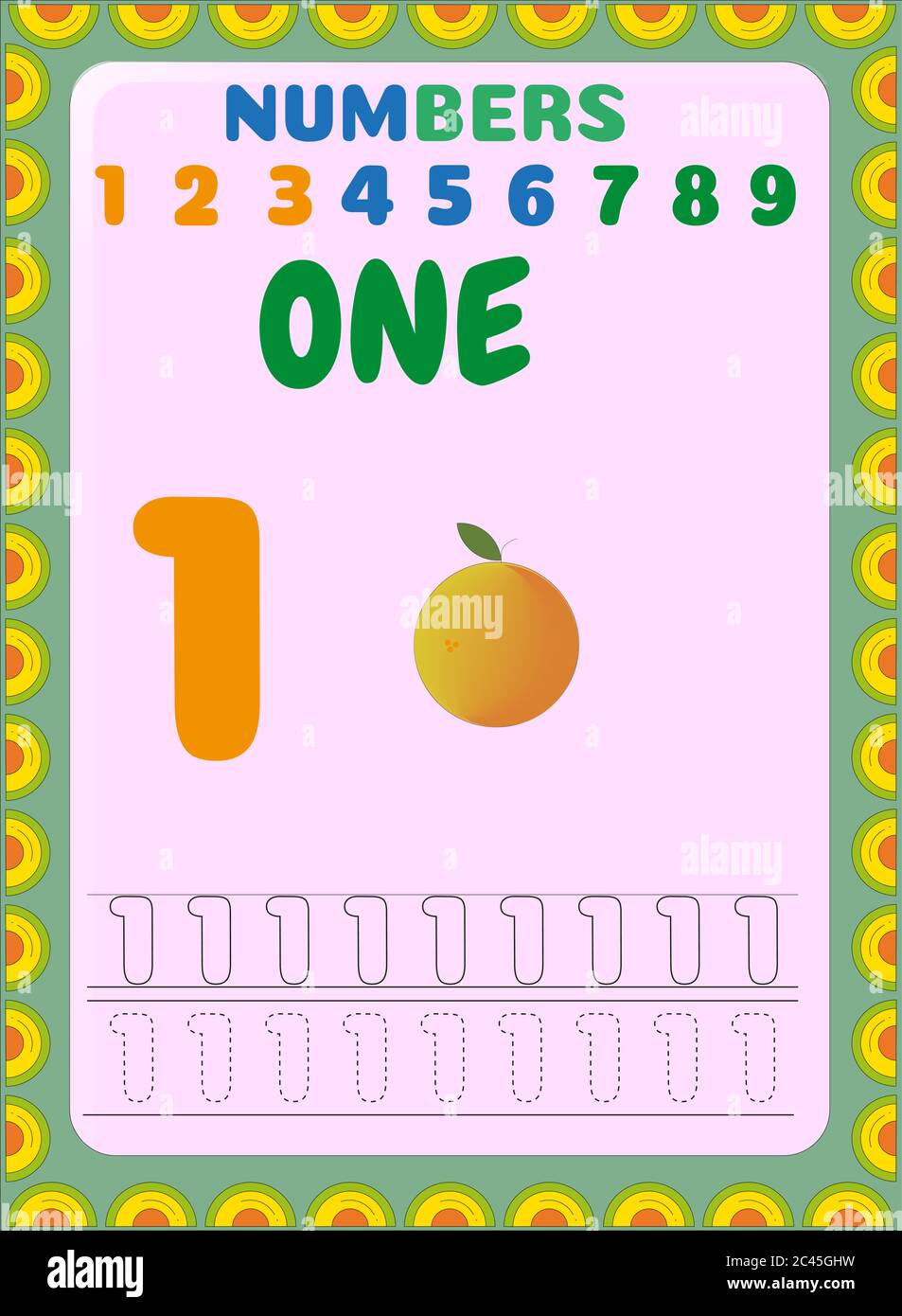 Preschool and toddler math with blueberry and orange fruit design Stock ...