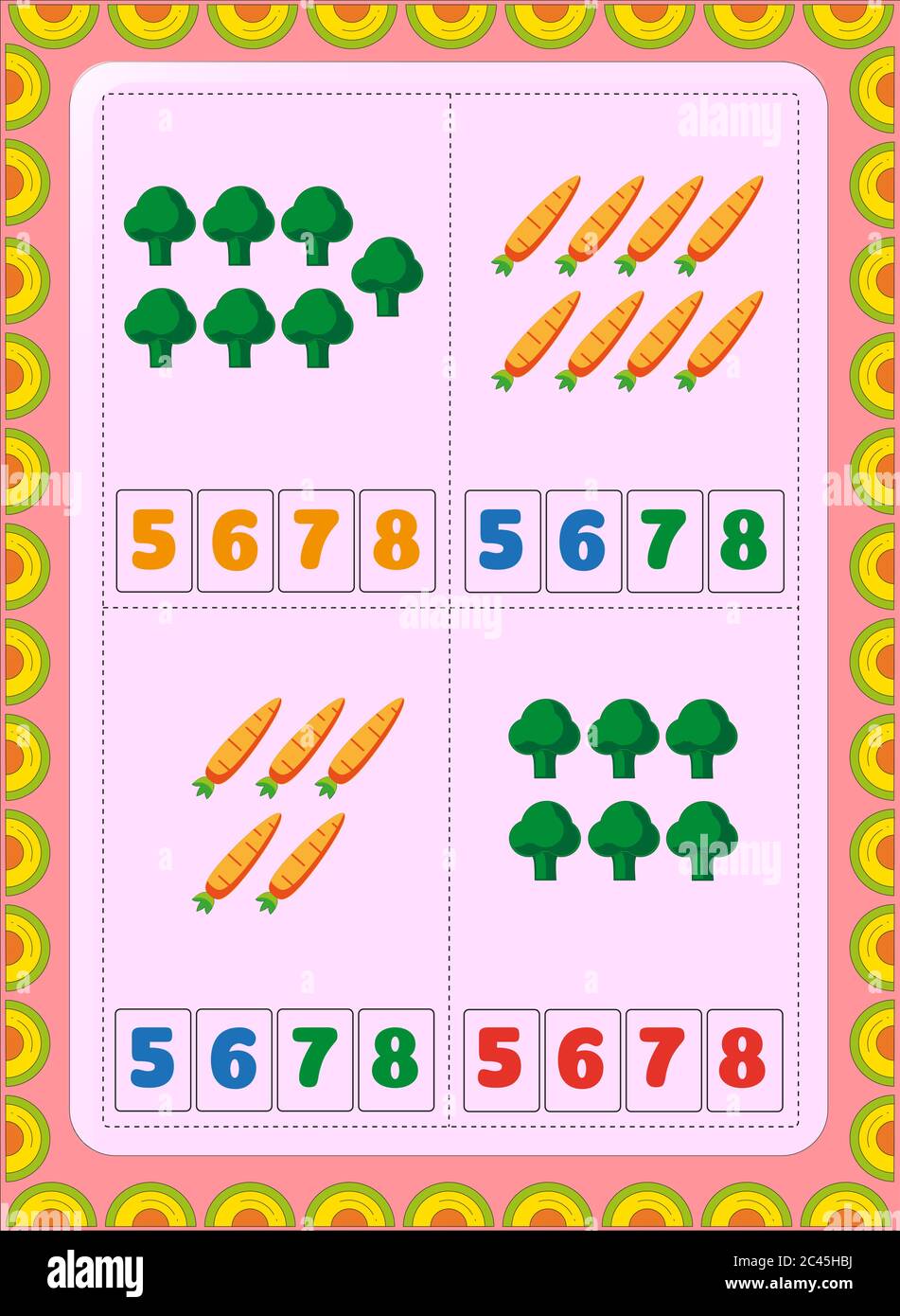 Preschool and toddler math with broccoli and carrot design Stock Vector ...