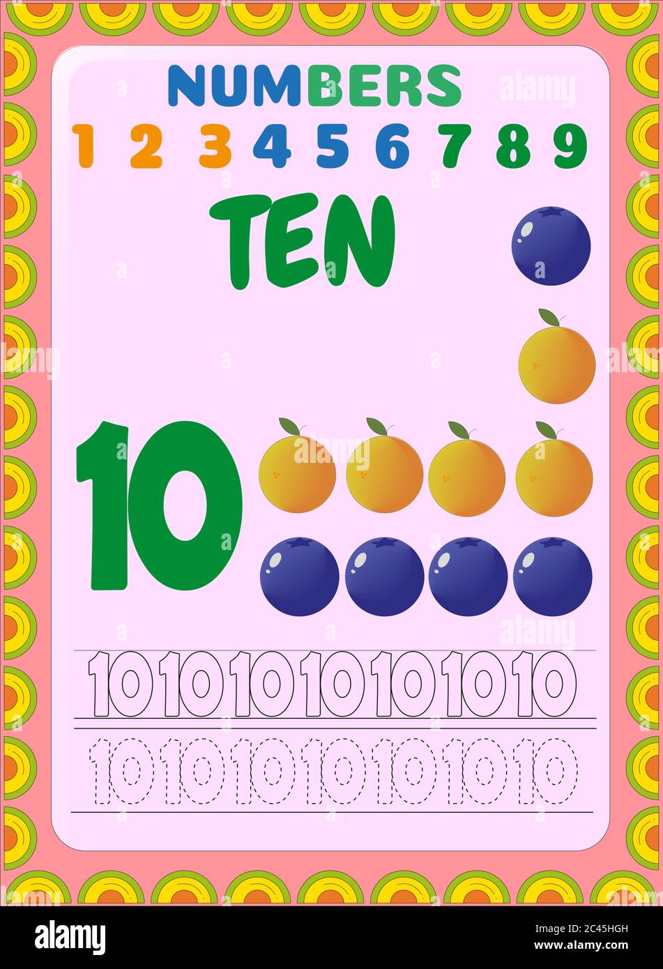 Preschool and toddler math with blueberry and orange fruit design Stock ...