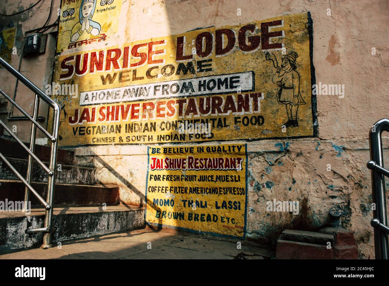 Varanasi India November 19, 2018 View of the narrow street in the old ...