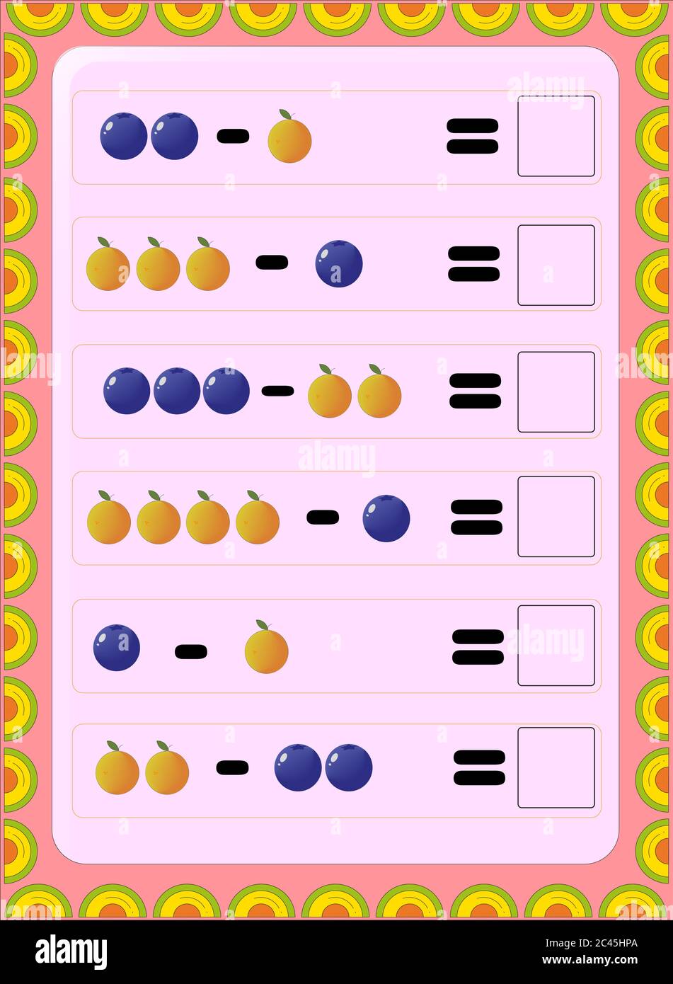 Preschool and toddler math with blueberry and orange fruit design Stock ...