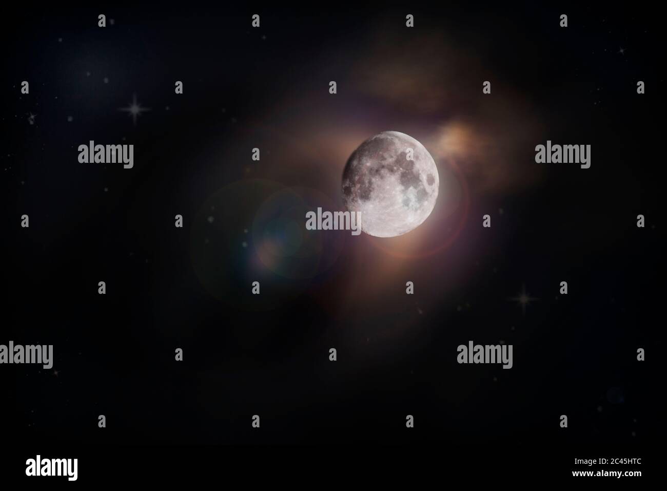 Moon with starry nebula Stock Photo - Alamy