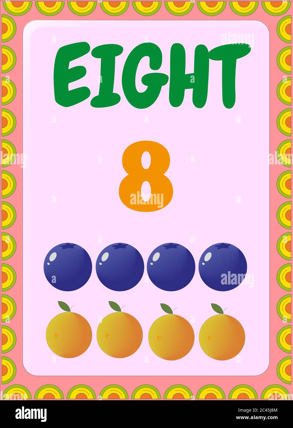 Preschool and toddler math with blueberry and orange fruit design Stock ...