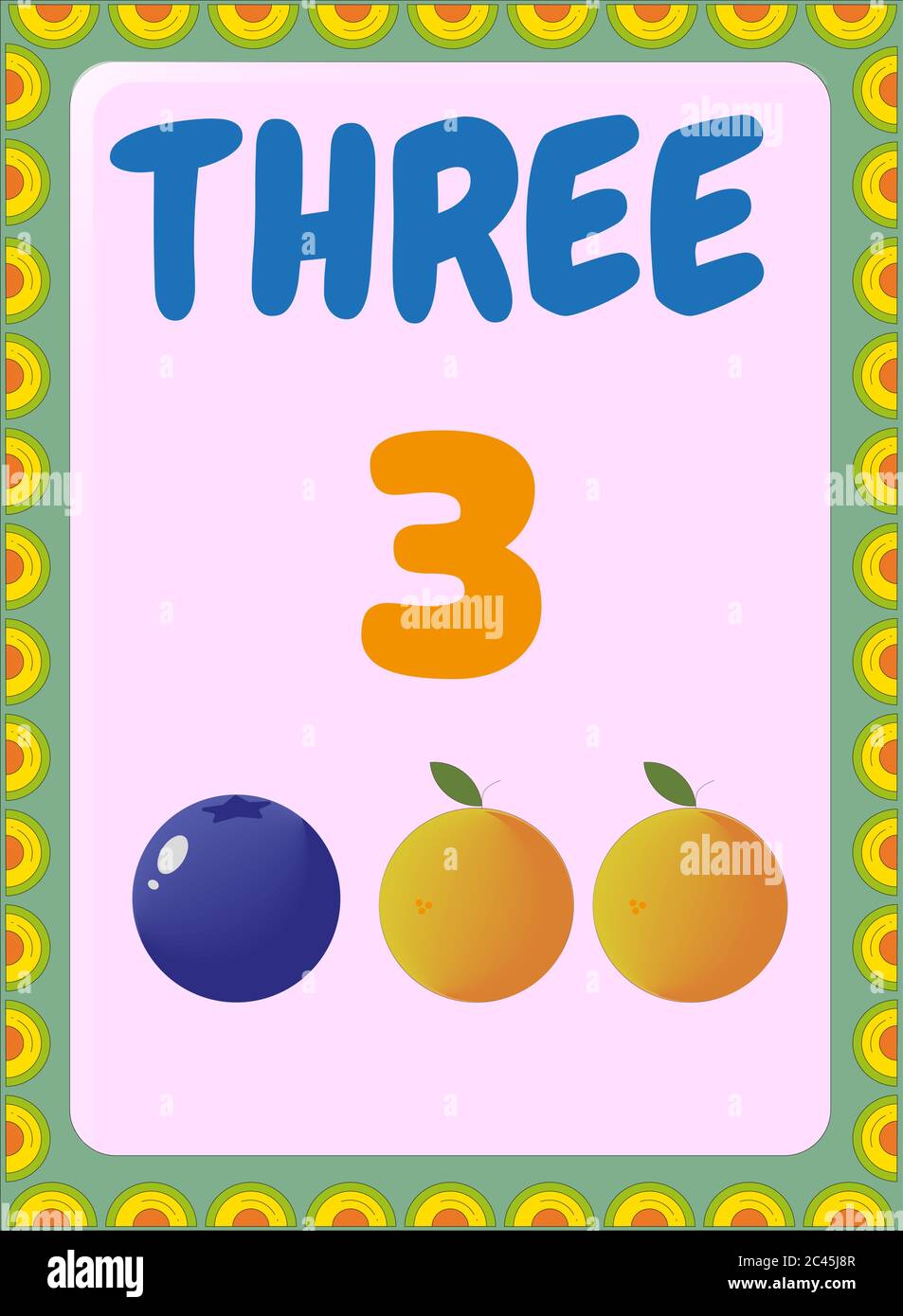 Preschool and toddler math with blueberry and orange fruit design Stock ...