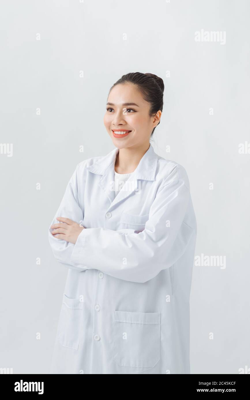 a portrait of beautiful asian doctor on white background Stock Photo ...