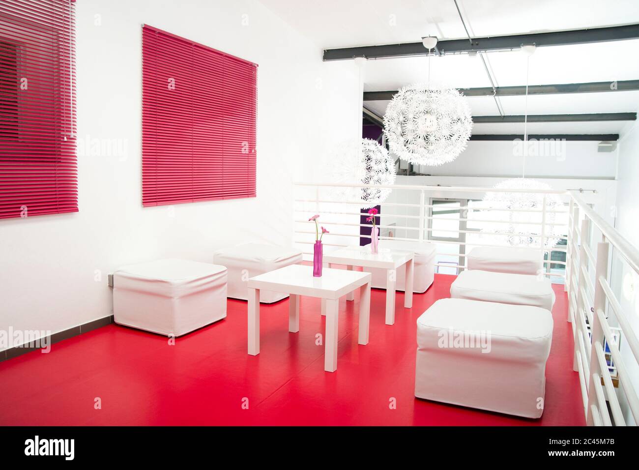 Seats and tables in a gym Stock Photo - Alamy