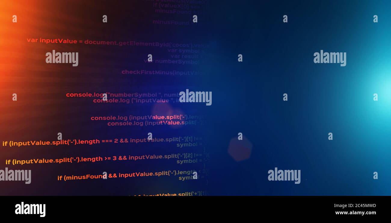Lines of computer code on color gradient background, blank space ...