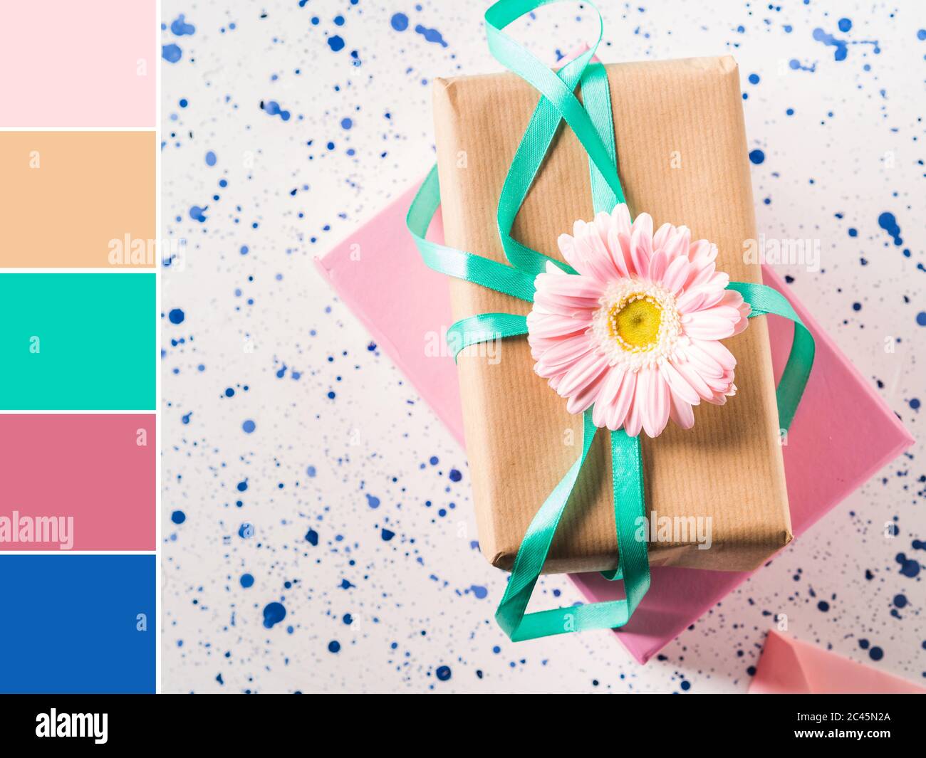 Stacked gift boxes. Pastel colors. Color swatch Stock Photo - Alamy