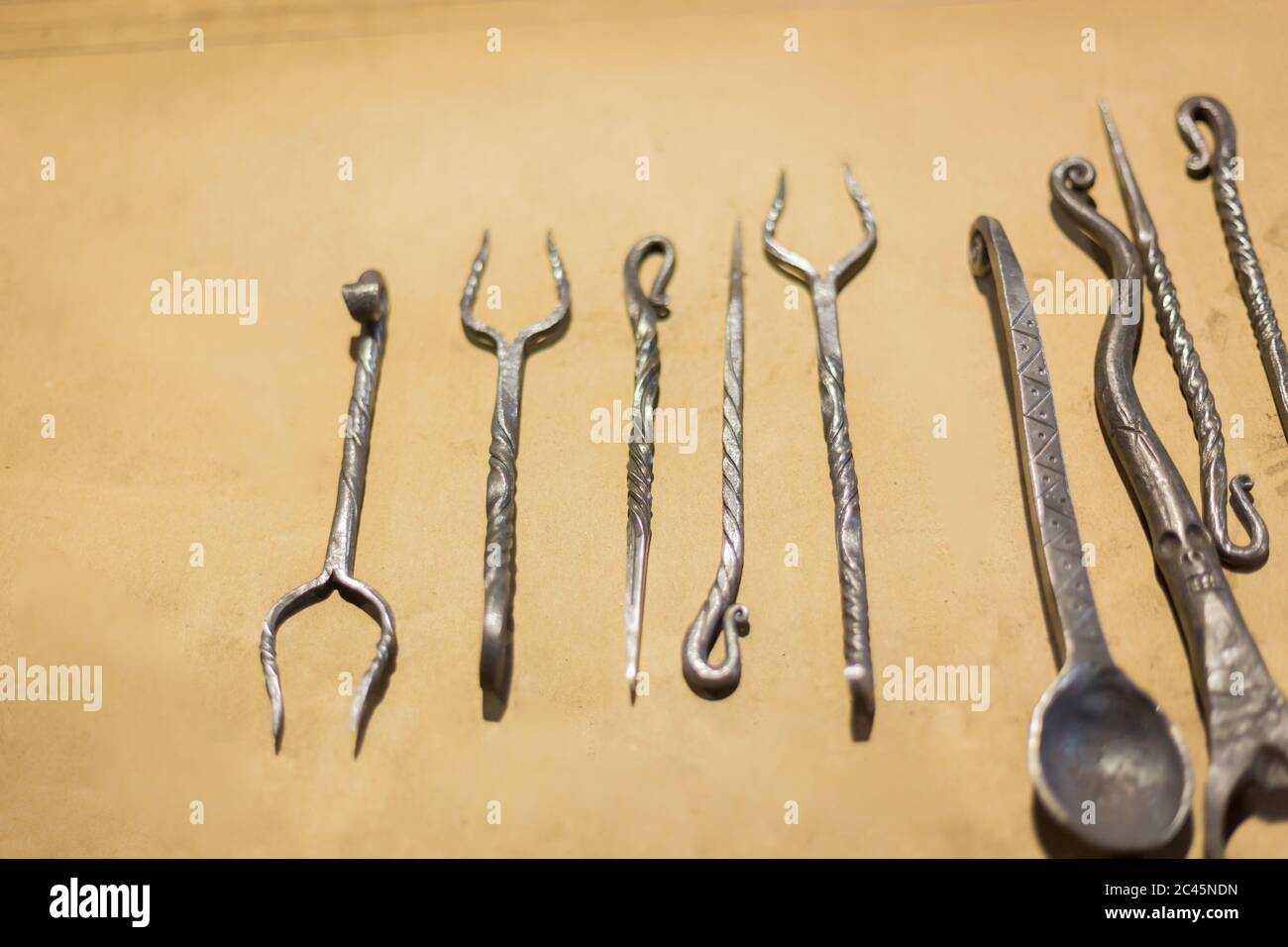 Blacksmith decorative elements at forge, workshop. Handmade ...