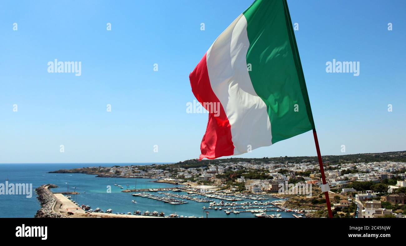 Top view of the city of Santa Maria di Leuca, in Salento, Puglia, Lecce ...