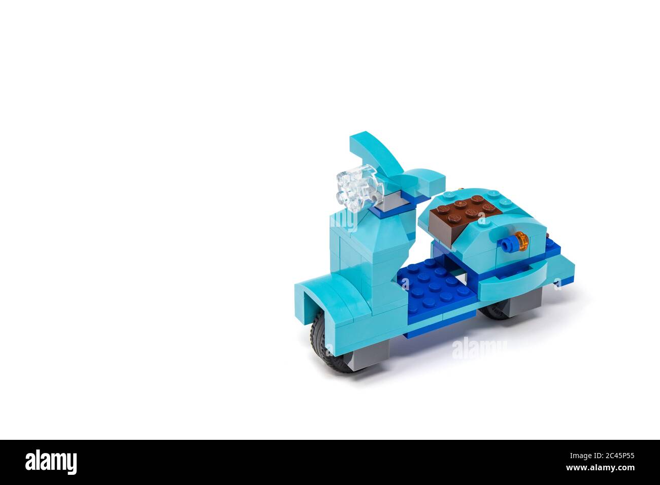 May 15, 2019 - Rome, Italy - Lego scooter made of building blocks ...